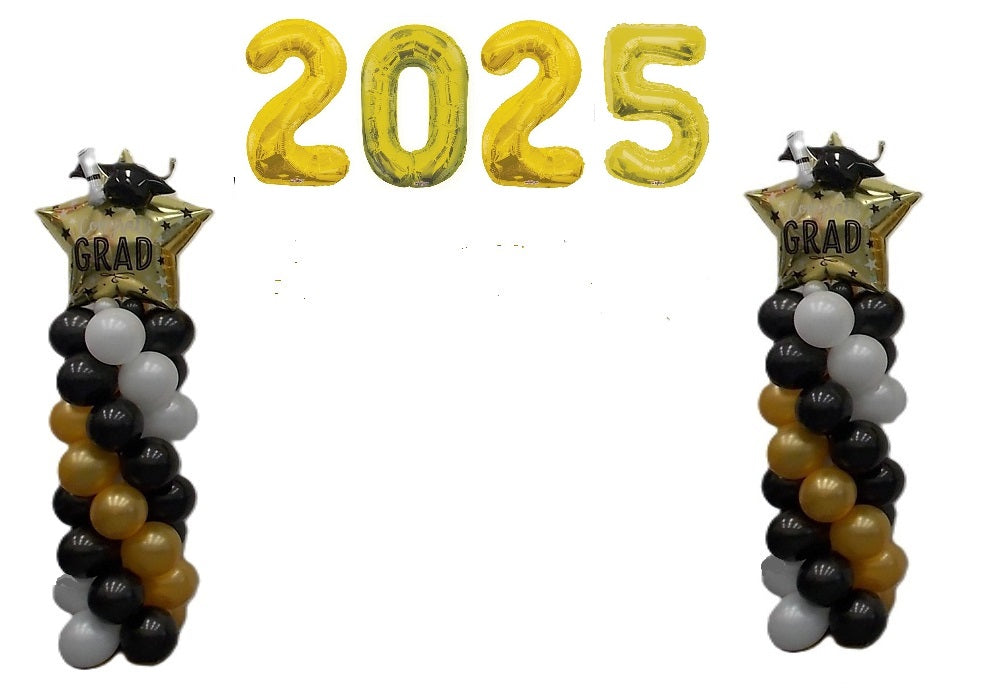 Graduation Stars Congrats Grad Balloons Columns Gold Numbers 2025 ...