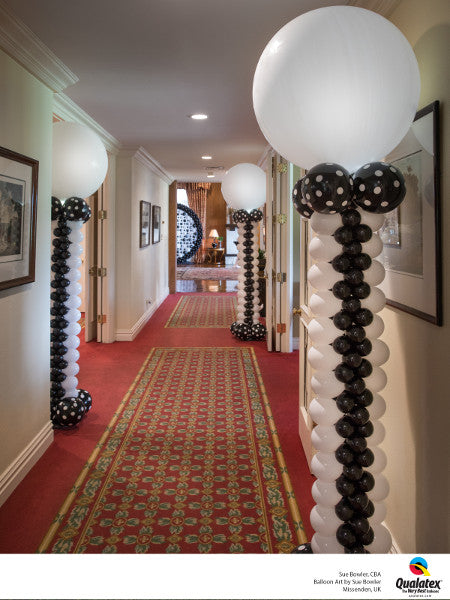 black and white balloon tower